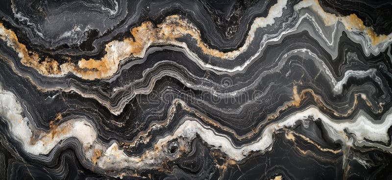 Black and White Onyx Stone with Golden Veins in Abstract Wavy Patterns ...