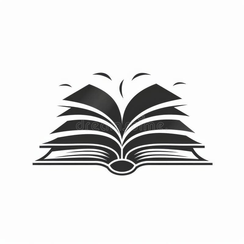Black and White Open Book Icon with Flying Birds Graphic Illustration ...