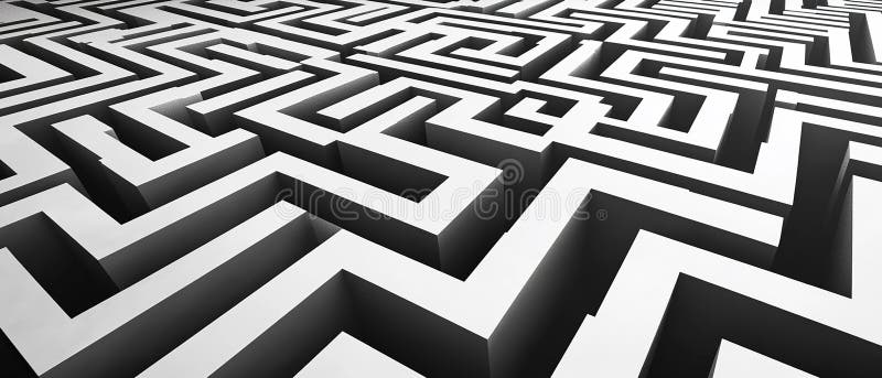Black-and-White Optical Illusion Maze with Geometric Patterns Stock ...