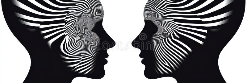 Black and White Optical Illusion of Two Human Profiles with Striped ...