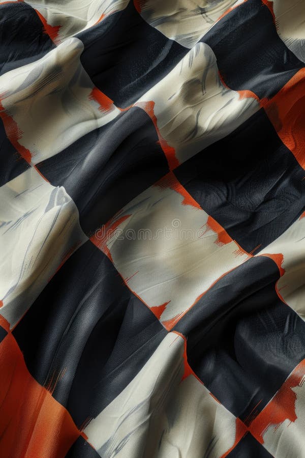 Black and White and Orange Checked Fabric Stock Photo - Image of linen ...