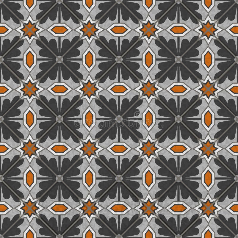 Black White and Orange Tile Floor Made of Square Tiles with Stars and ...