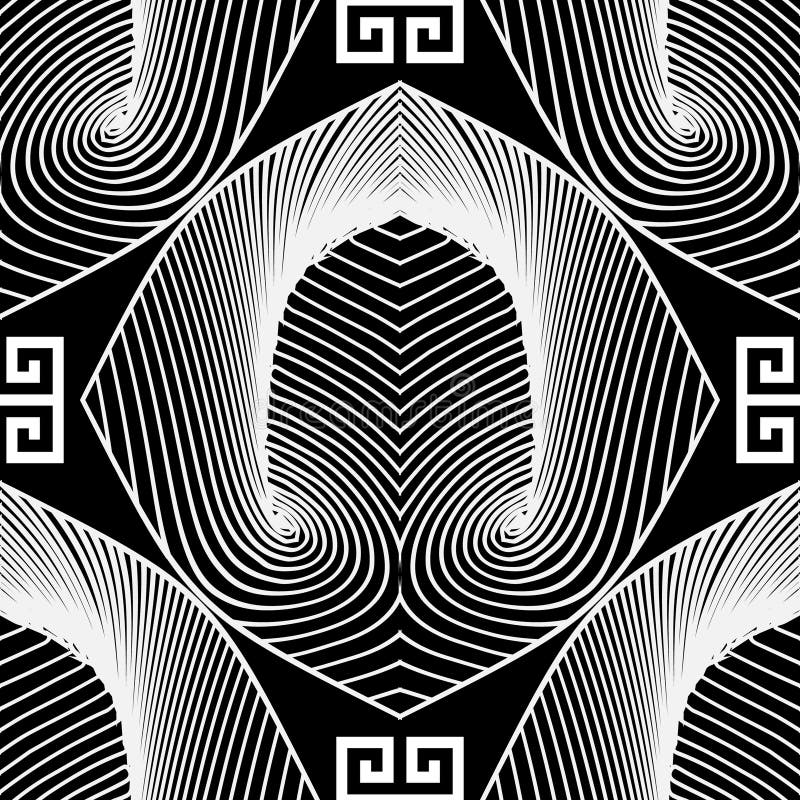 Black and White Ornamental Beautiful Lines Greek Style Seamless Pattern ...