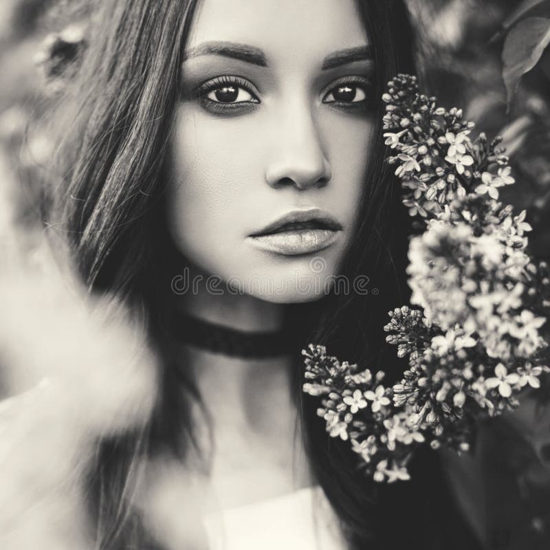 Beautiful Young Woman Surrounded by Flowers of Lilac Stock Image ... Beautiful Young Woman Surrounded by Flowers of Lilac Stock Image ...