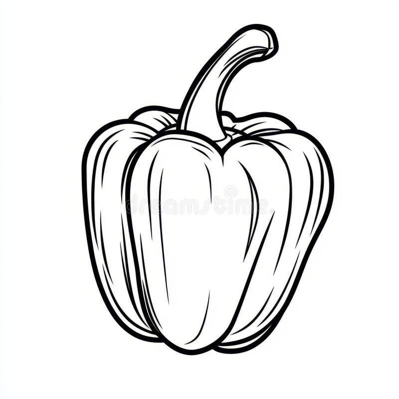 Black and White Outline of a Bell Pepper Drawing. Stock Illustration ...