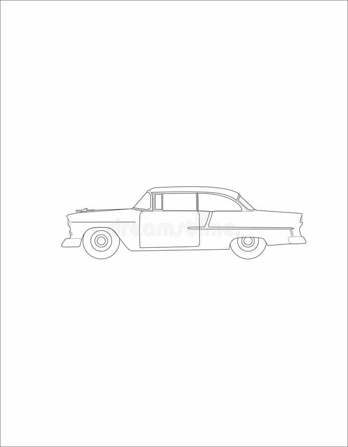 Black and White Outline of a Classic Car Stock Vector - Illustration of ...
