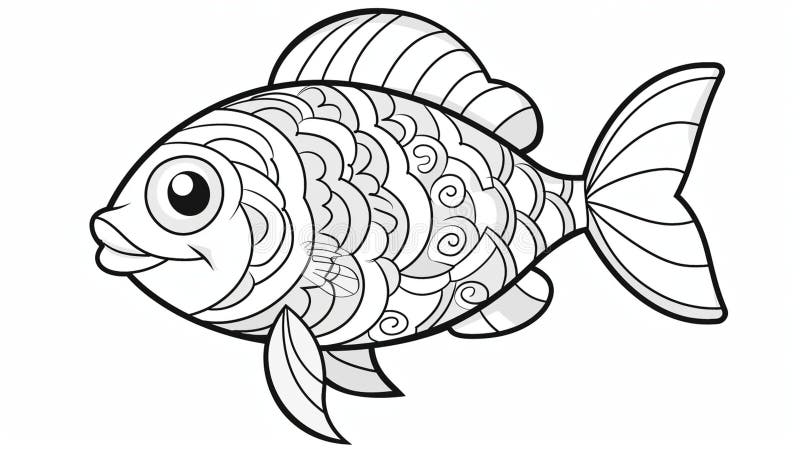 Black and White Outline of a Fish Stock Illustration - Illustration of ...