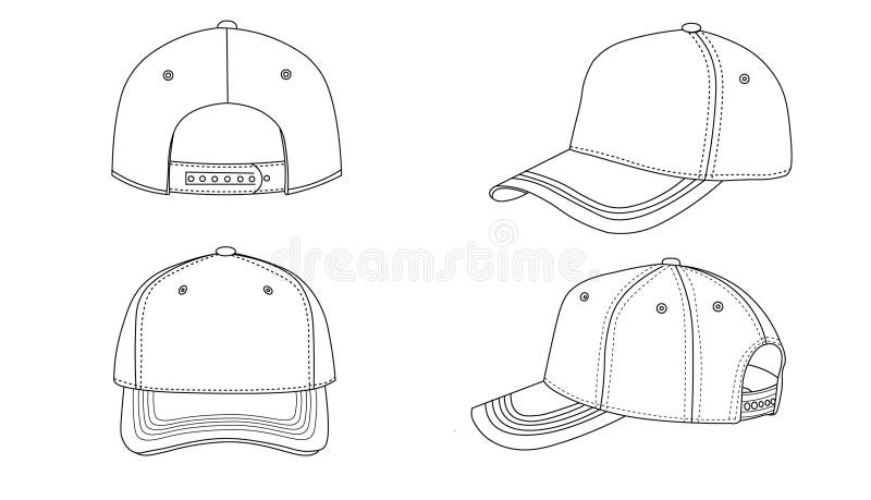 Baseball Cap Multiple Angles Outline Sketch Stock Illustration ...