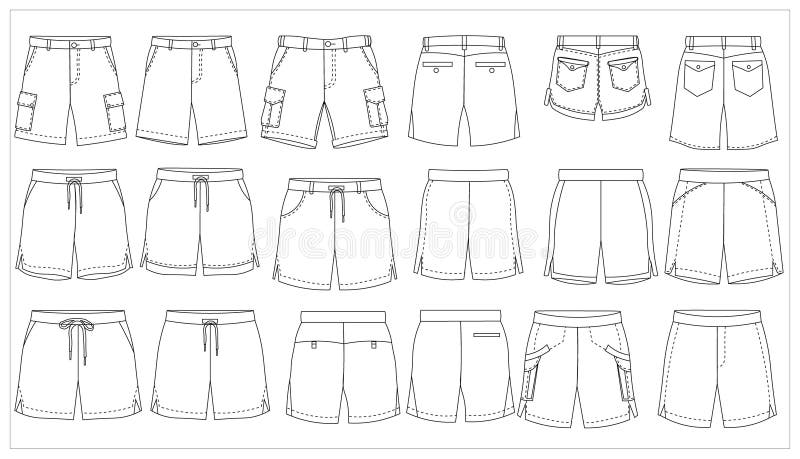 Variety of Shorts Designs Front and Back Outline Sketch Stock Vector ...