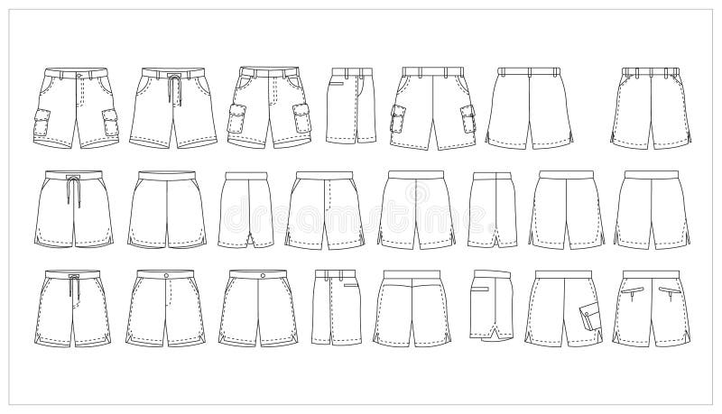 Assorted Shorts Designs Front and Back Outline Sketch Stock Vector ...