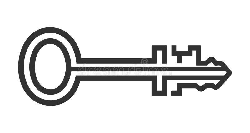 Black and White Outline of a Traditional Key Symbol. Stock Illustration ...
