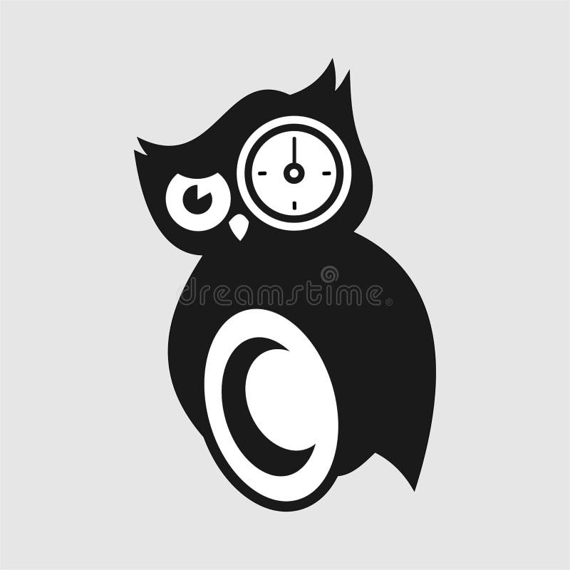 Black White Owl with Clock Eye Stock Vector - Illustration of time ...