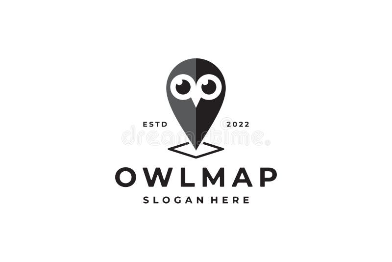 Black White Owl Map Direction Location Logo Stock Vector - Illustration ...