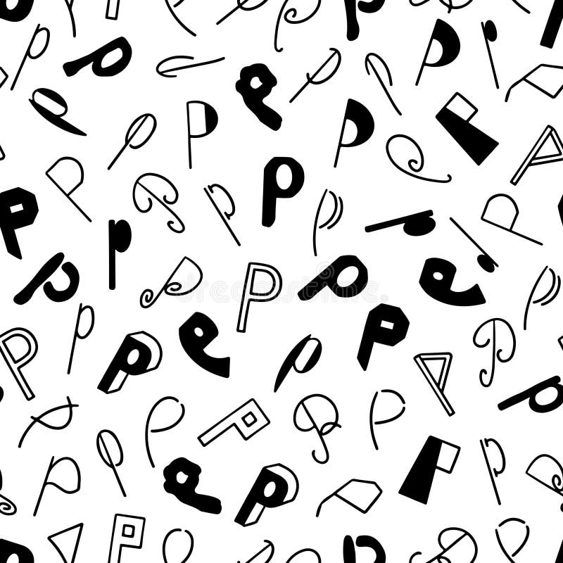 Black and White P Letters Pattern Spread Chaotically on a Seamless ...