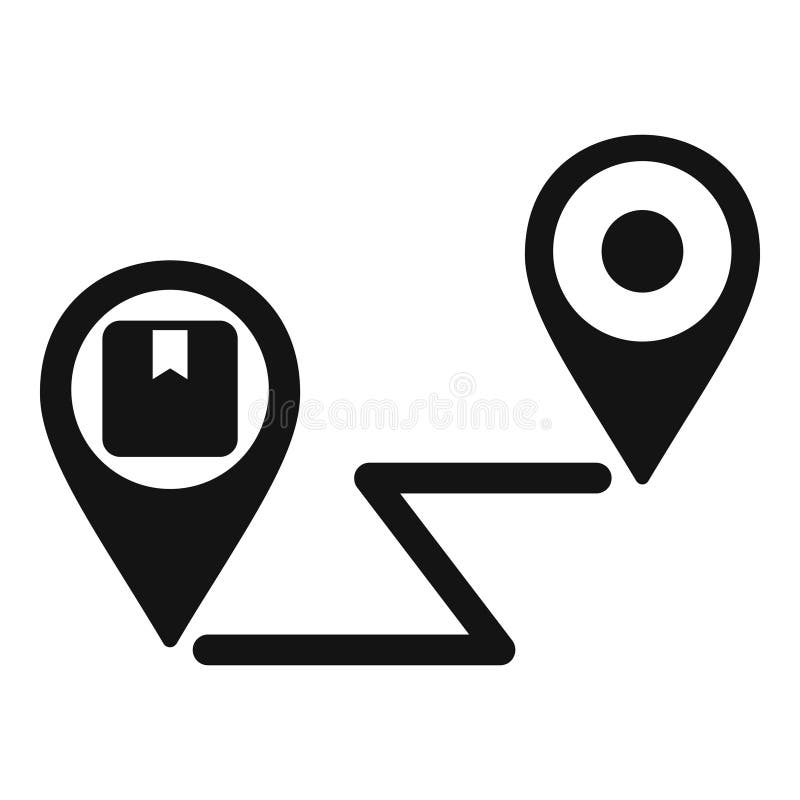 Black and White Vector Icon Showing a Package Delivery Path between Two ...