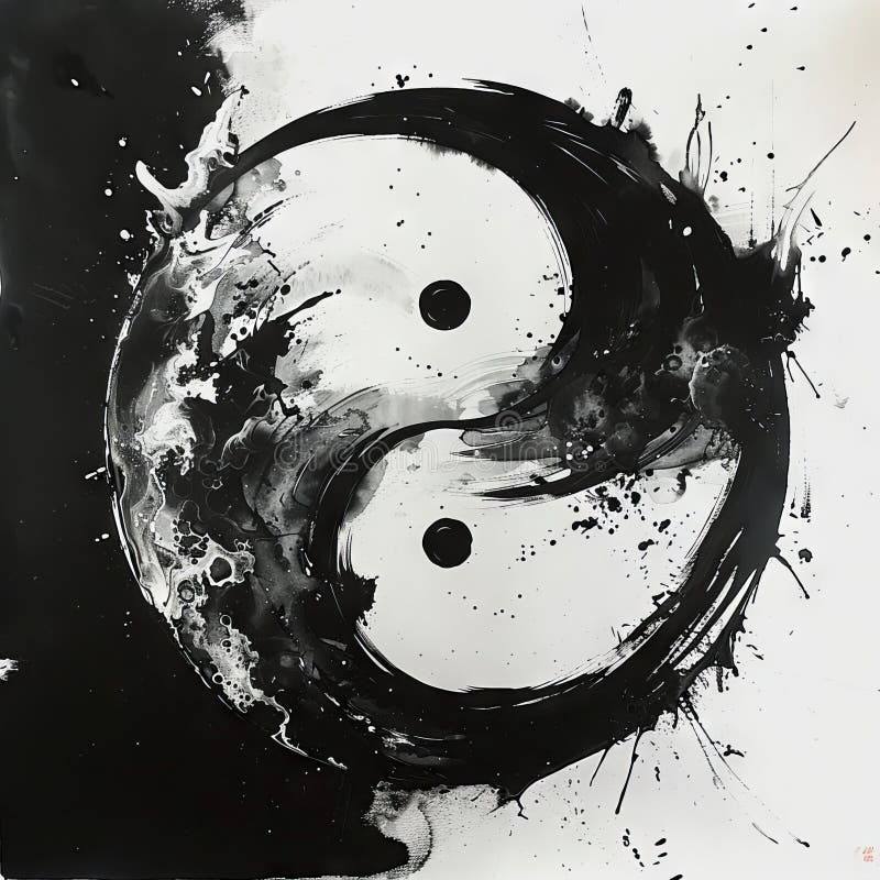 A Black and White Painting of a Yin Yang Symbol Stock Photo - Image of ...