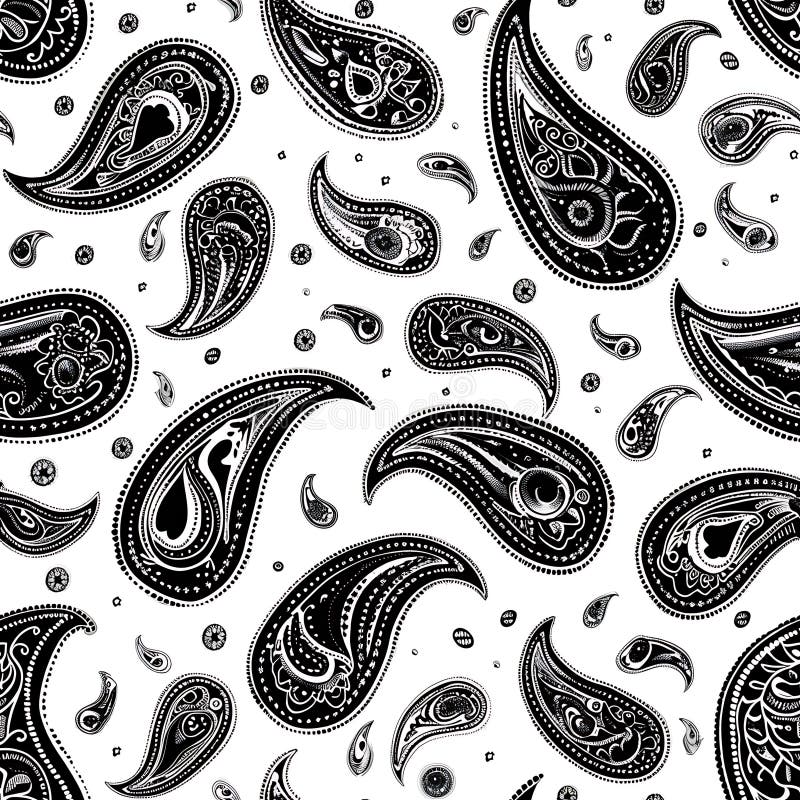 Black and White Paisley Repeating Pattern Stock Illustration ...