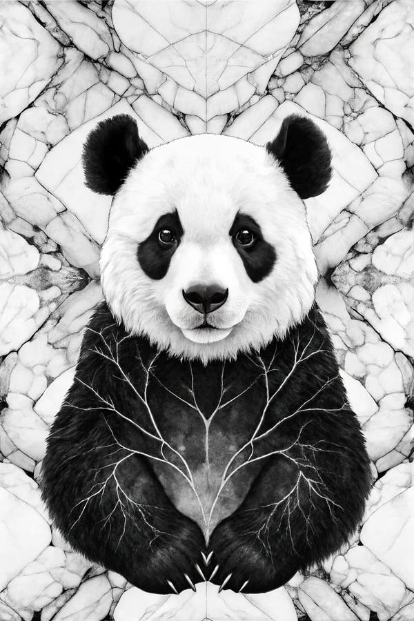 Black White Panda Marble Stone Design Stock Illustration - Illustration ...