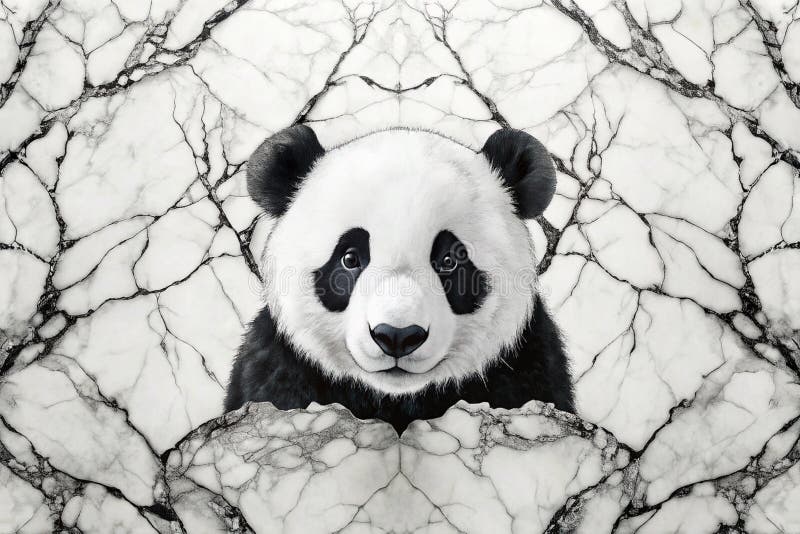 Black White Panda Marble Stone Design Stock Illustration - Illustration ...