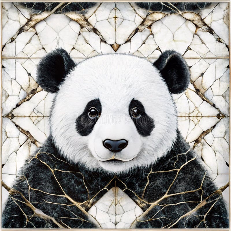 Black White Panda Marble Stone Design Stock Illustration - Illustration ...