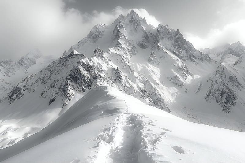 Black and White Panorama of Snowcovered Mountains in the Alps, High ...