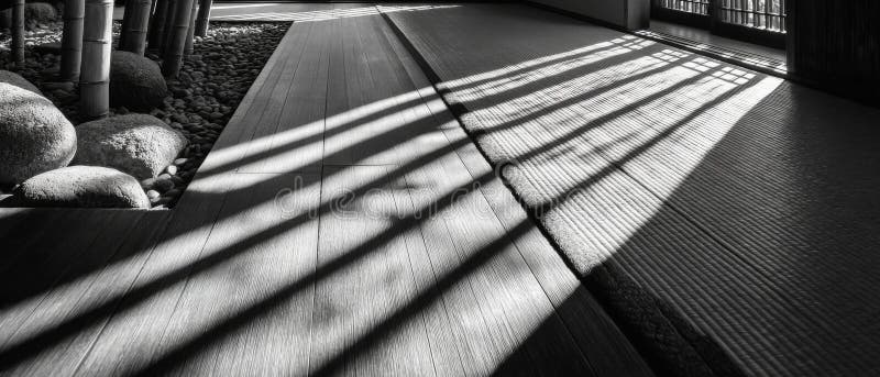 Black and White Parallel Light Shadows on Pathway Stock Illustration ...