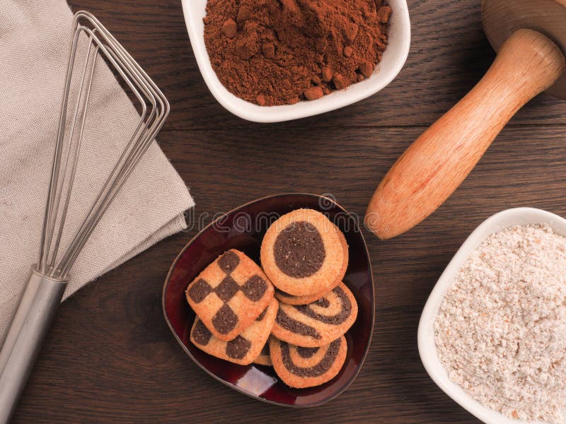 Black White Pastry on a Wooden Kitchen Table Stock Photo - Image of ...