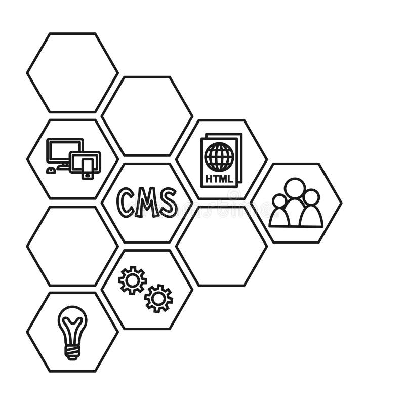 Black and White Pattern of Cms Elements. Hexagon Arrow Point Right ...