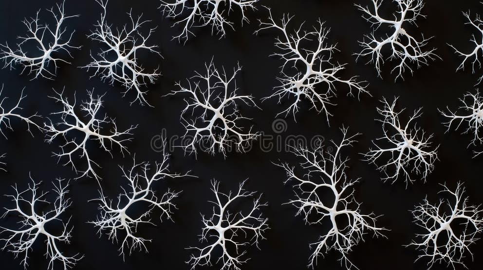 A Bunch of White Neurons on a Black Background Stock Illustration ...