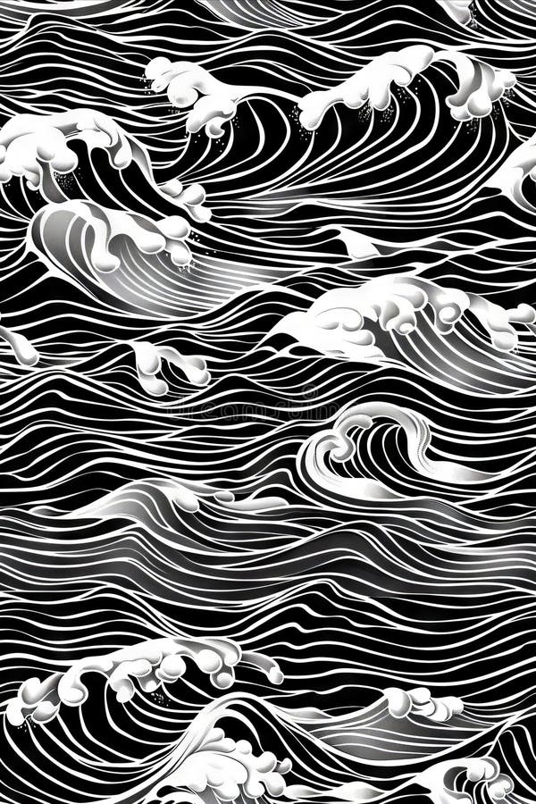 A Black and White Pattern with Waves and Waves Stock Image - Image of ...