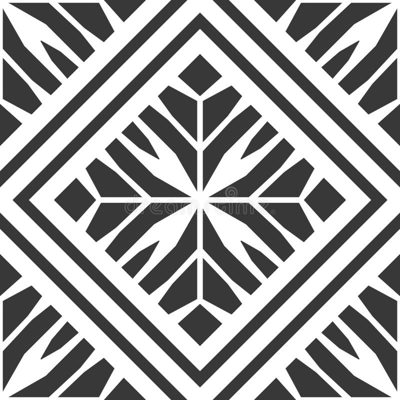 A Black and White Patterned Tile Floor with a Snowflake Design Stock ...