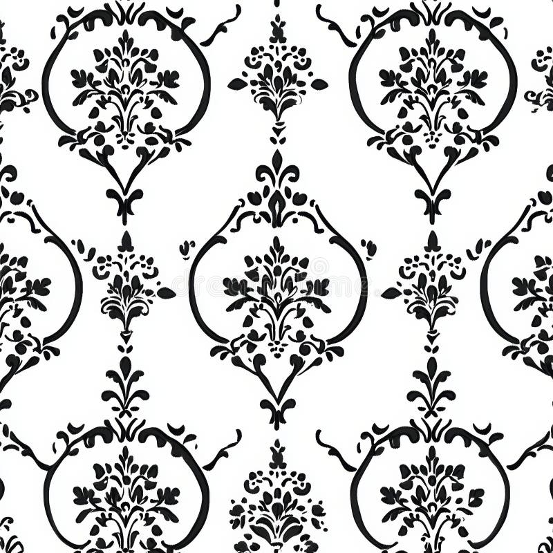 A Black and White Patterned Wallpaper with a Floral Design Stock Illustration - Illustration of ...
