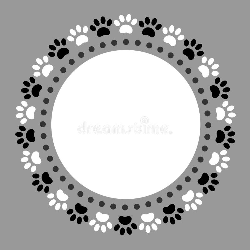 Round Frame with Paw Prints of a Dog. Stock Vector - Illustration of ...