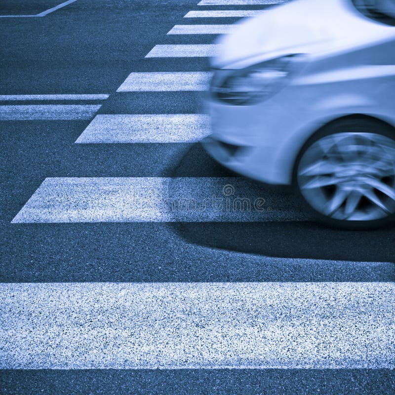 Black and White Pedestrian Crossing with Car on Background Stock Photo ...