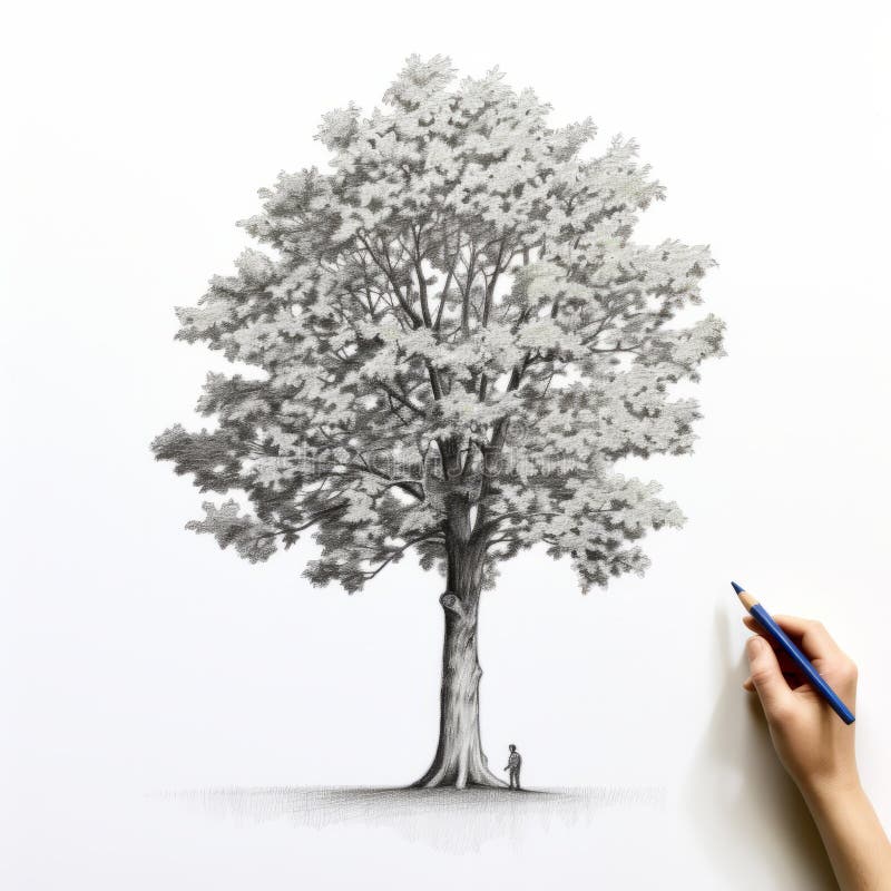 Hyperrealistic Tree Sketch: Meticulously Detailed Illustration in Dark ...