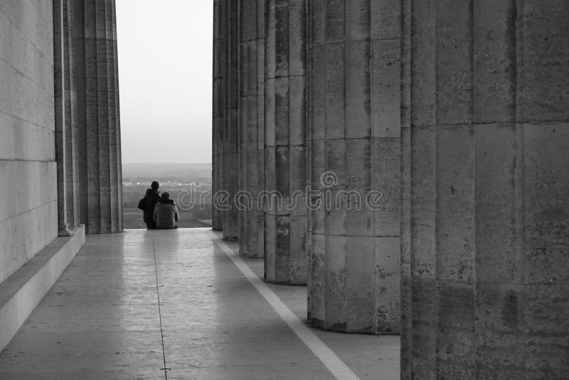 Black and White of People Sitting Neat the Columns of the Walhalla ...