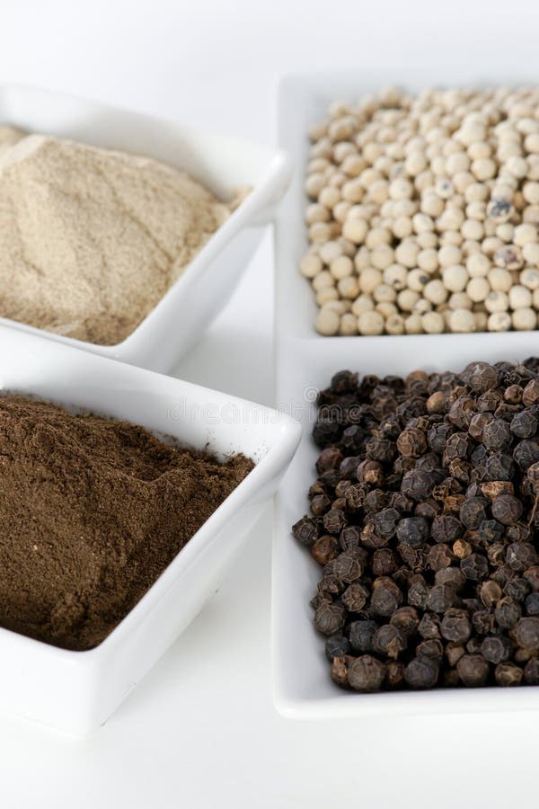 Black and White Pepper Grain and Powder Stock Photo - Image of spicy ...