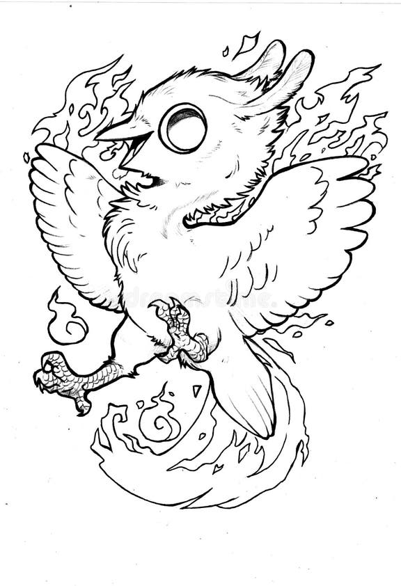 Black and White Phoenix Chibi Illustration Stock Illustration ...