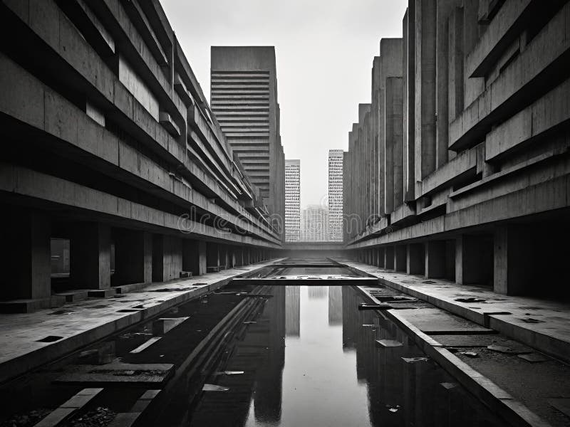Black and White Photo of the Abandoned Building Stock Illustration ...