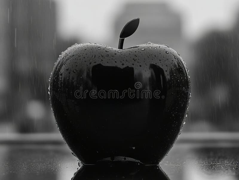 A Black and White Photo of an Apple in the Rain Stock Image - Image of ...
