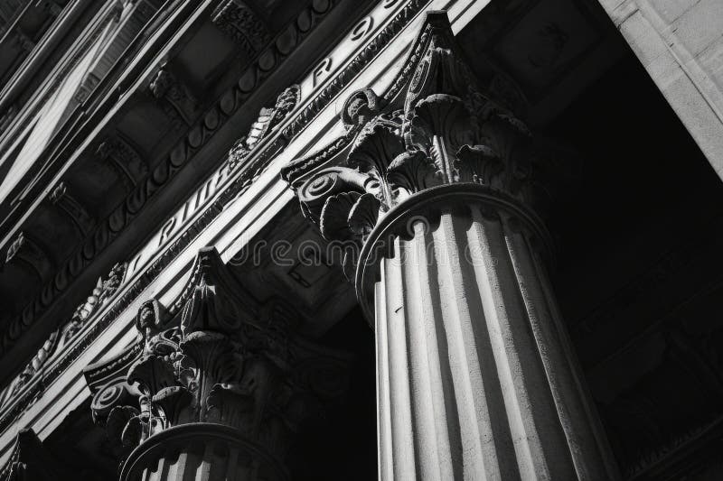A Black and White Photo of a Building with Columns. Suitable for ...