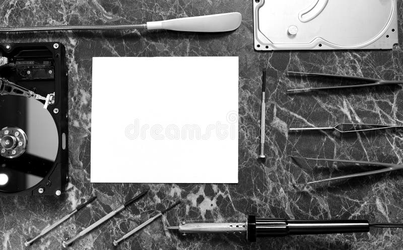 Black and White Photo of Clean Sheet of Paper on Work Desktop Stock ...