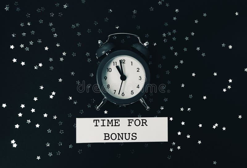 Black and White Photo of a Clock with the Words Time for Bonus Written ...