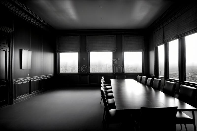 A Black and White Photo of a Conference Room. Generative AI Stock ...
