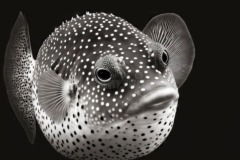 Black White Photo of Dangerous Puffer Fish with Bulging Eyes Stock ...