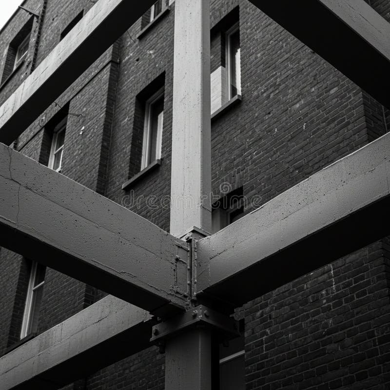 Black and White Photo of an Exposed Metal Framework with Intersecting ...