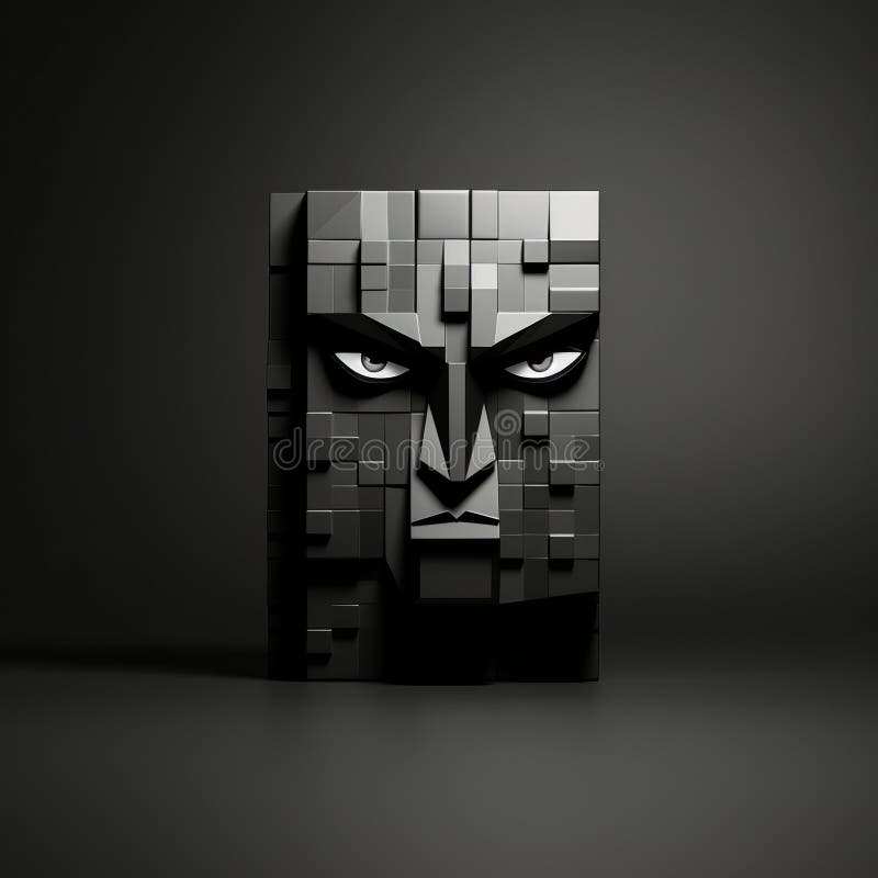 A Black and White Photo of a Face Made Out of Cubes Stock Illustration ...