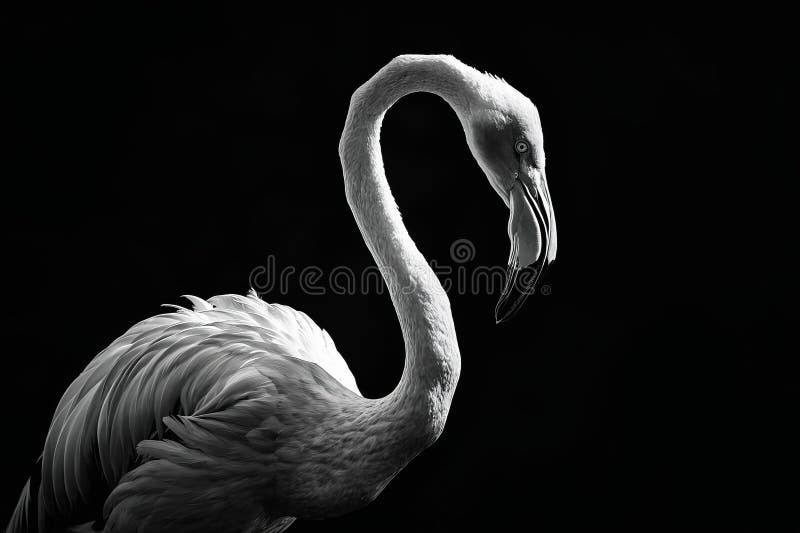 A Black and White Photo of a Flamingo in the Dark Stock Photo - Image ...
