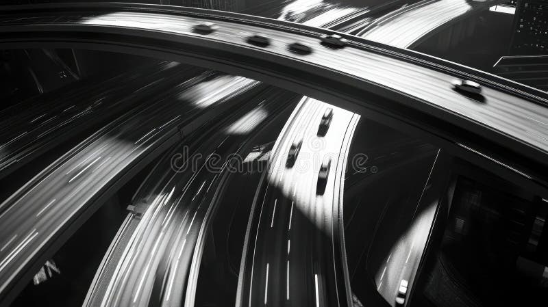A Black and White Photo of a Freeway Intersection Stock Illustration ...