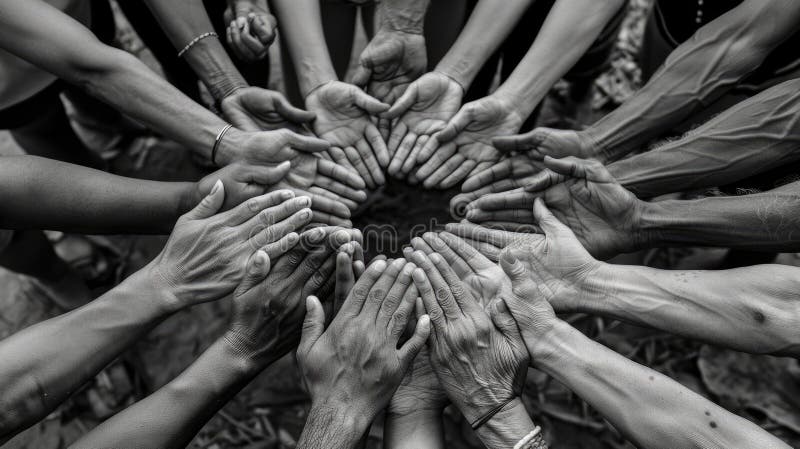 Black and White Photo of a Group of People Joining Their Hands Together ...